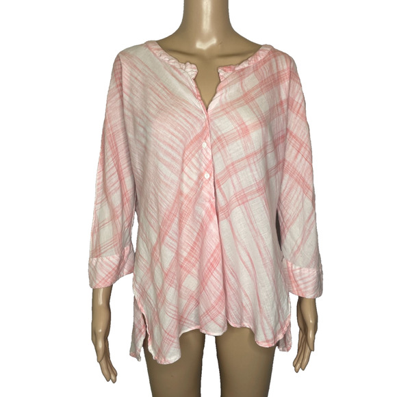 Sundance | Tops | Womens Medium Sundance Pink Plaid Button Front Henley ...